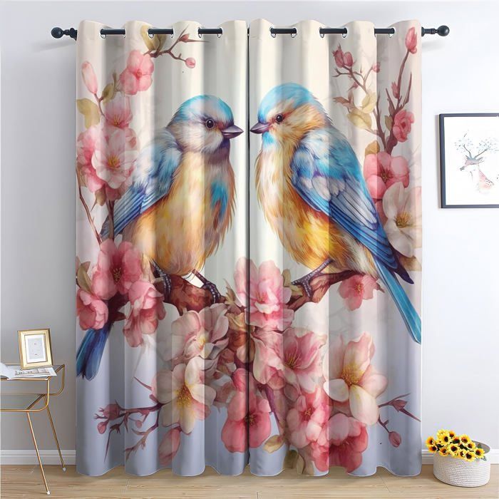 Rideau Occultant Thermiques Oiseaux Et Fleurs Lot De 2 Rideaux