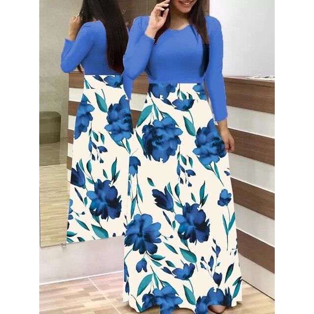 Robe Robe longue à manches longues pour femmes motif Floral rayures