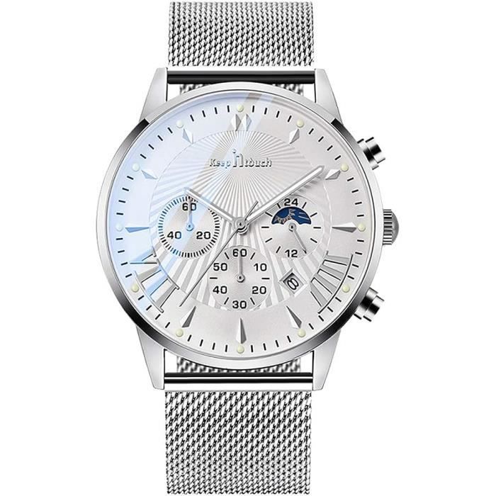 Montre Analogique À Quartz Pour Homme Avec Bracelet En Maille D Acier Inoxydable Étanche x