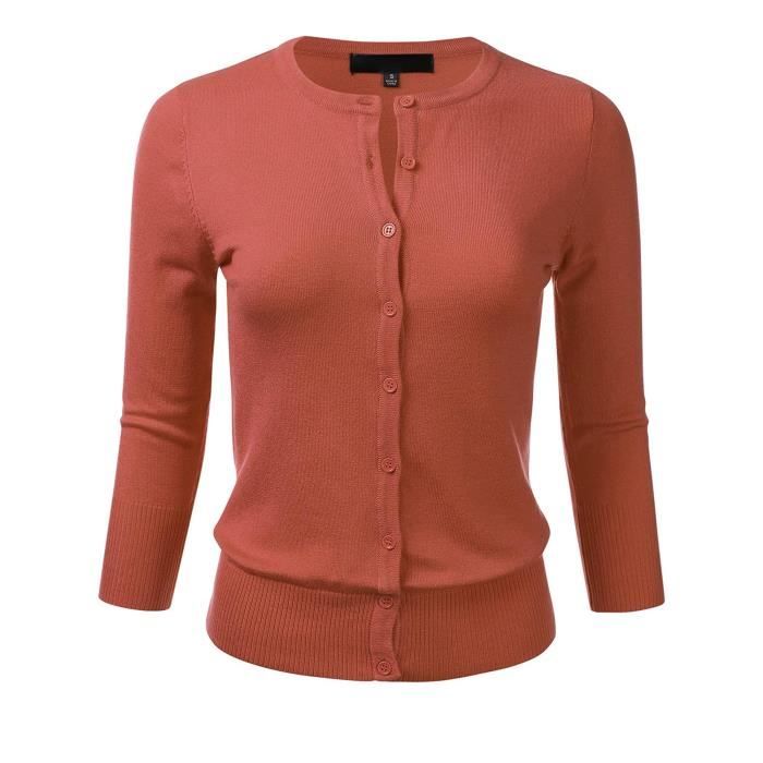 Sweatshirt S7RK1 Bouton vers le bas à manches 3 4 ras du cou en tricot