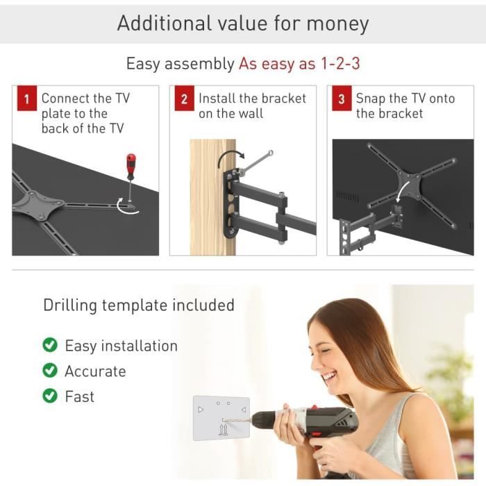 Support Tv Mural Pour Écrans 13 65 Pouces Inclinable Et Orientable