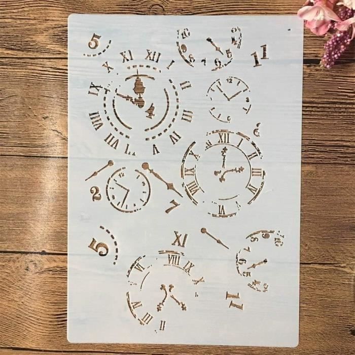 Pochoirs réutilisables pour travaux manuels A4 29 cm vintage horloge