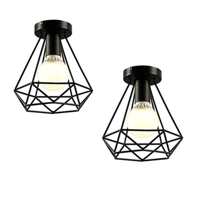 PCS Retro Plafonnier Industrielle Cage forme Diamant Noir Lustre Suspension en Métal Fer