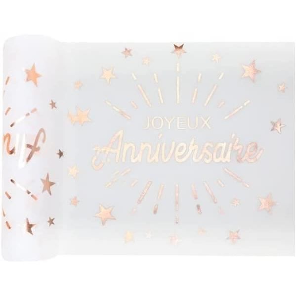 Chemin De Table Joyeux Anniversaire Blanc Et Rose Gold Métallisé X 5