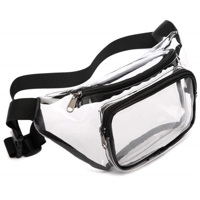 Sac banane en PVC pour femmes de tte de transparente de plage à fermeture éclair Black