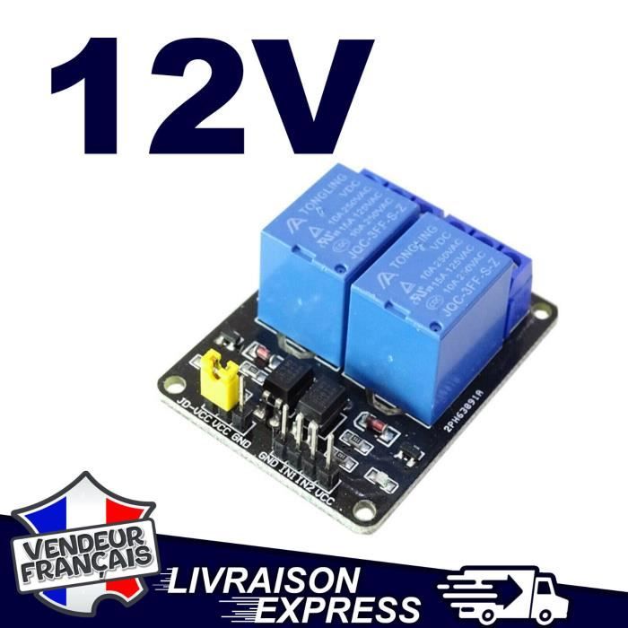 MODULE 2 RELAIS 12V 2 CANAUX OPTOCOUPLEURS ARDUINO RASPBERRY