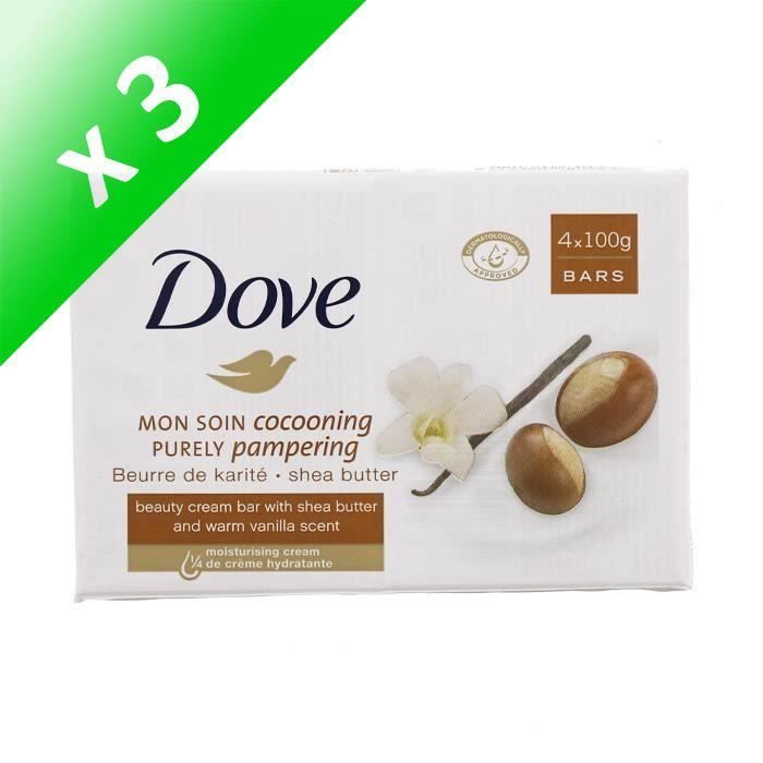 DOVE Lot de 4 Savon Pain de Toilette Exfoliant Karité Vanille 100 g