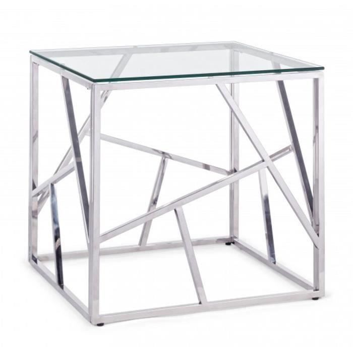 Table basse carrée en acier et verre trempé L x P x H cm Cdiscount Maison
