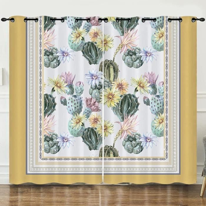 60x120cm Rideau Occultant Thermiques Plantes Cactus Fleurs 3D Motif