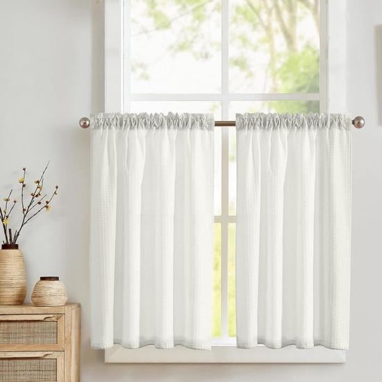 Lot De Rideaux Brise Bise Avec Motif Gaufré Pour Petites Fenêtres Cuisine Salon Maison De