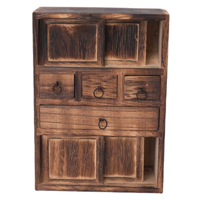 Maison de Poupée Meubles Miniatures Armoire En Bois Vintage pour Cuisine Salon Paysage Les