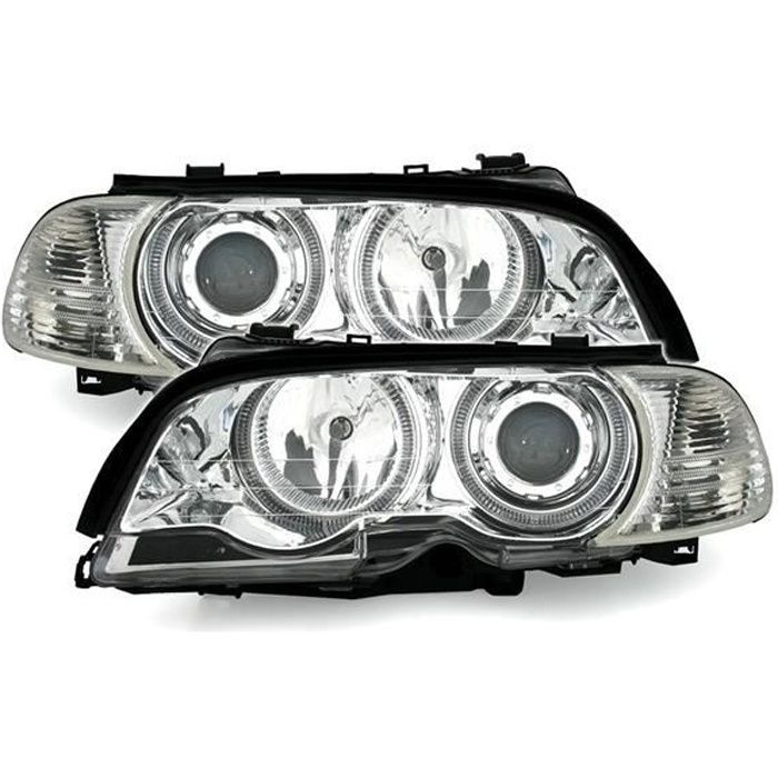 2 FEUX PHARE AVANT ANGEL EYES CHROME BMW SERIE 3 E46 COUPE PHASE 1 DE