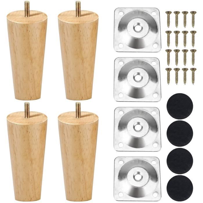 Lot de 4 pieds de meubles en bois de hêtre massif de 8 cm pieds de