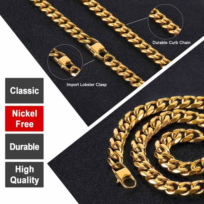 Chaîne cubaine plaquée or 18 carats pour homme et femme chaîne