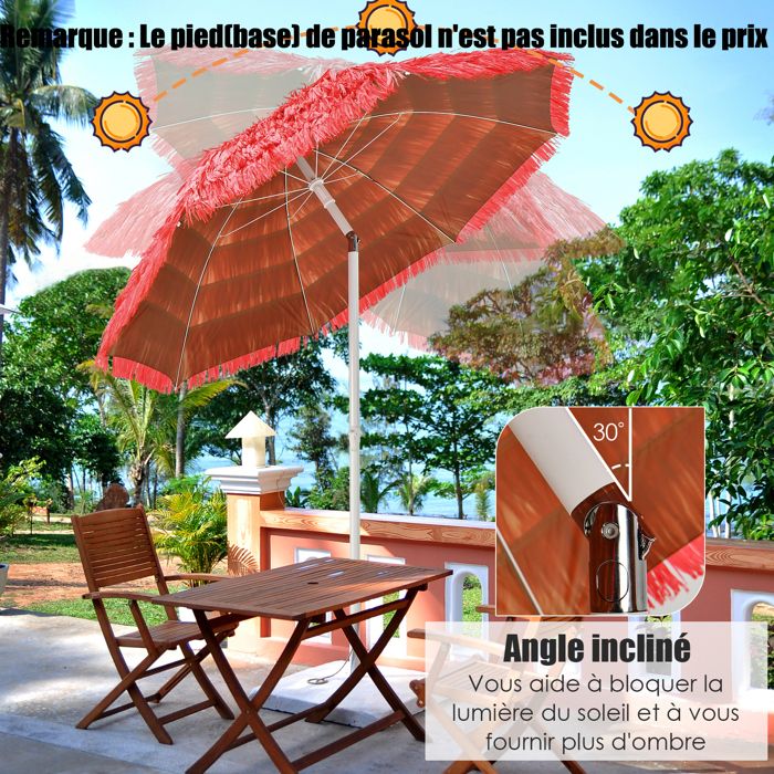 GIANTEX Parasol De Plage Inclinable Anti UV En Paille 1 75M Dia 2M