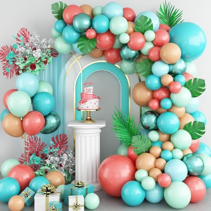 Guirlande De Ballons Tropicaux Hawaïens Flamants Roses Et Bleus Kit D