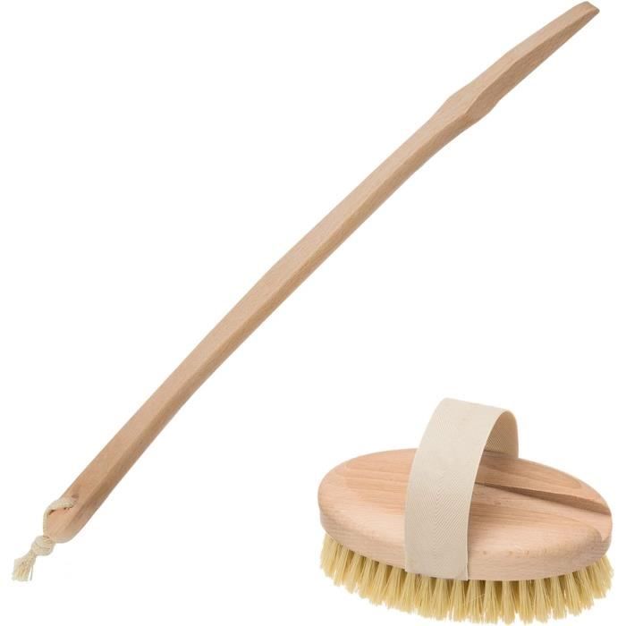 Brosse À Dos Brosse Sèche Amovible Brosse De Douche Avec Une Longue Brosse De Bain En Bois