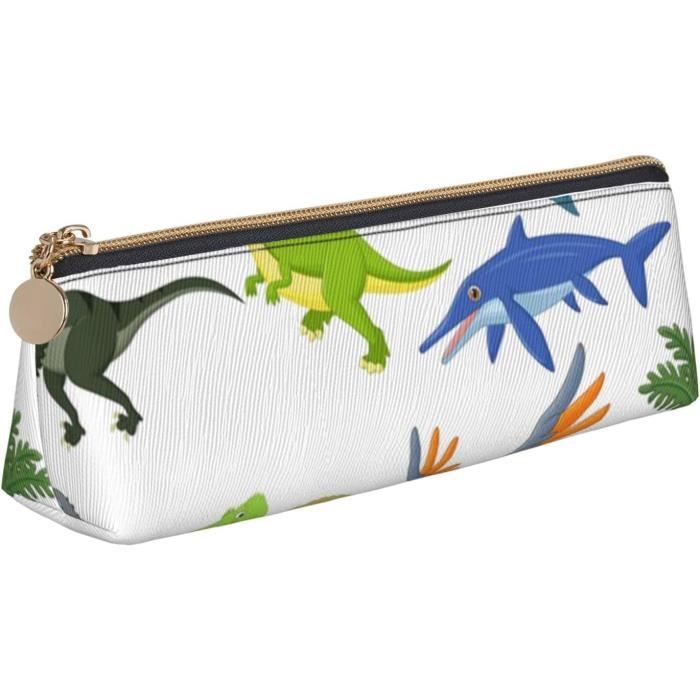 Trousse À Crayons Triangulaire En Cuir Avec Fermeture Éclair Motif Feuilles Et Fleurs