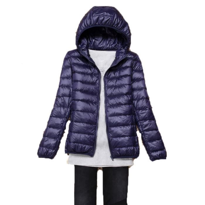 Doudoune à Capuche en Duvet de Canard pour Femme Bleu marine YOUCAI Légère Chaud Zip
