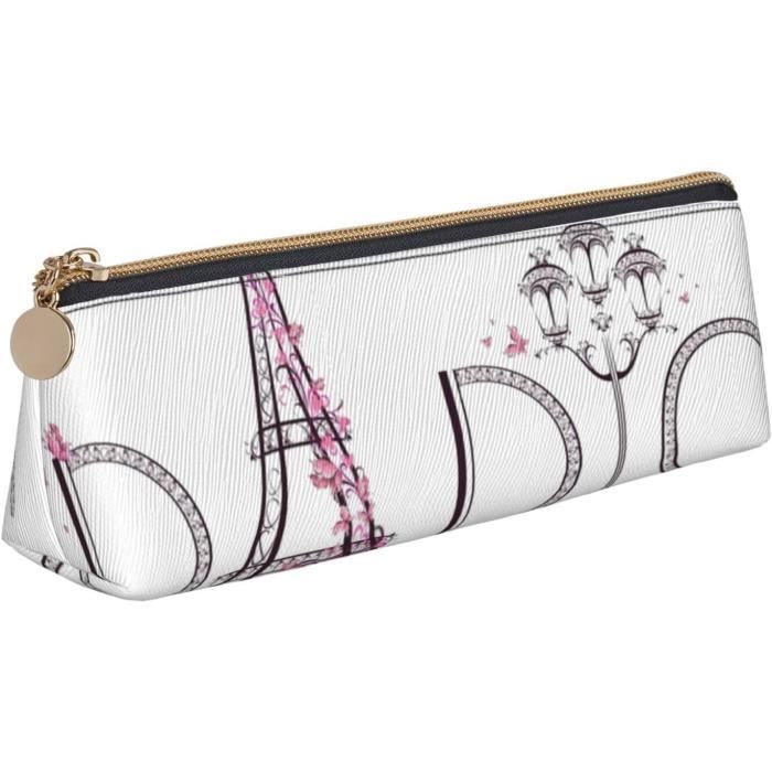 Trousse À Crayons Triangulaire En Cuir Avec Fermeture Éclair Motif Feuilles Et Fleurs