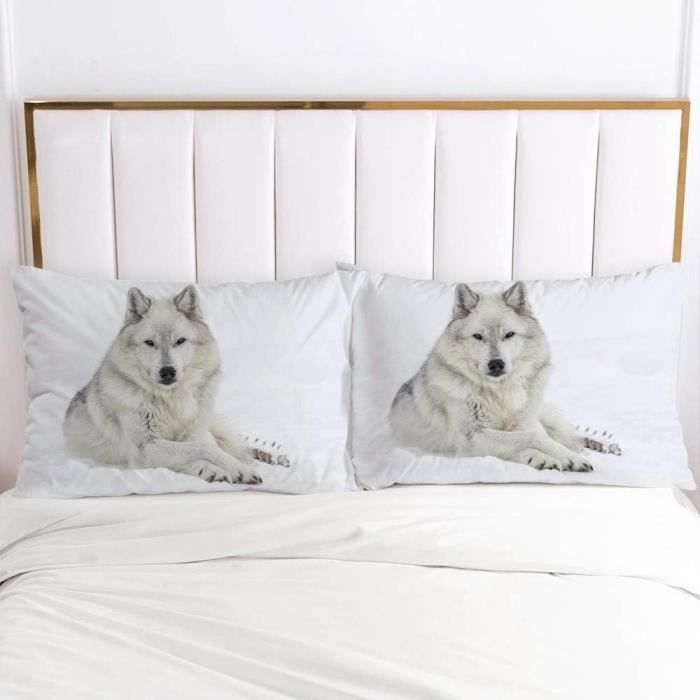 Parure De Lit 3D Loup Avec Housse De Couette Et Taie D Oreiller Motif