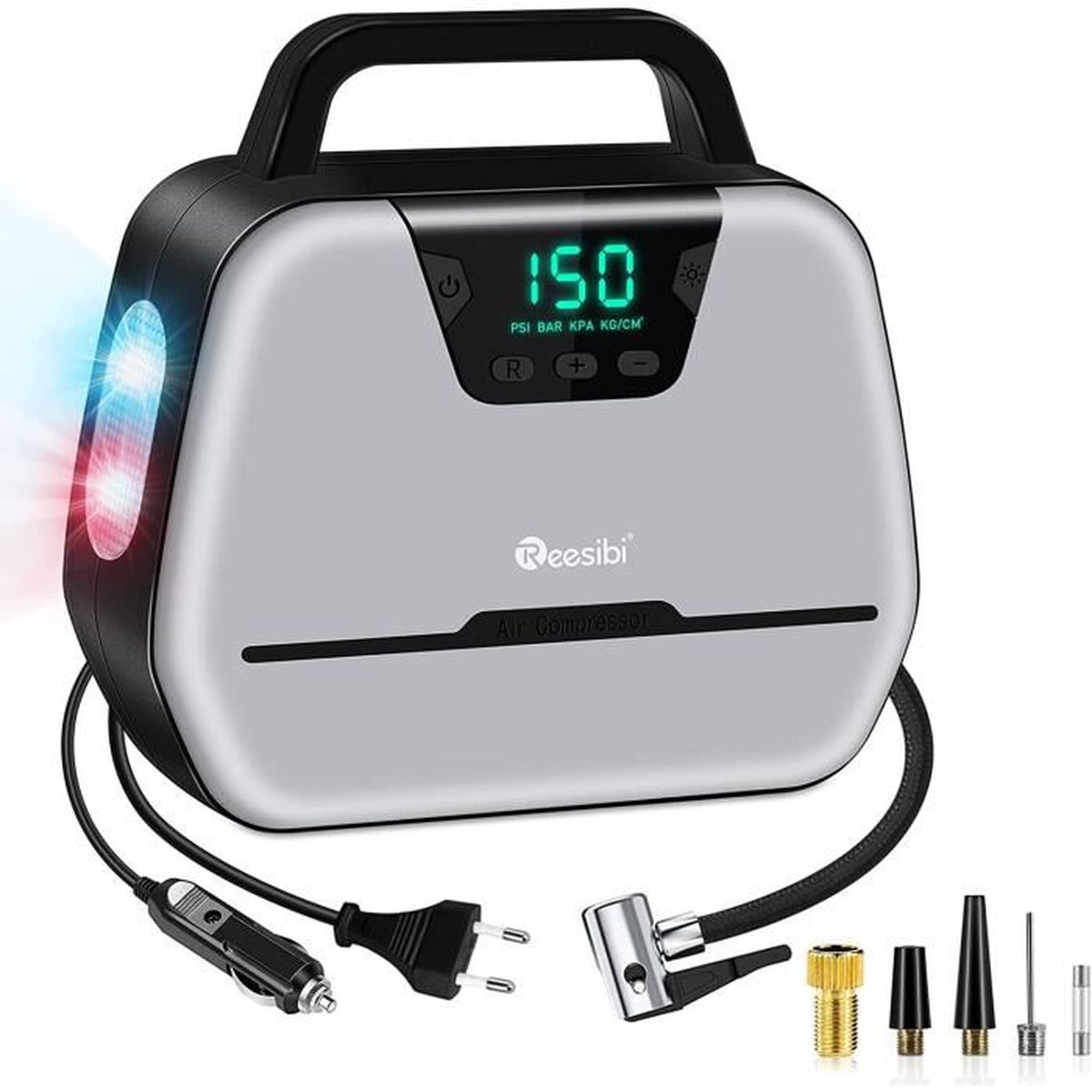 Gonfleur Pneus Voiture 220V 12V 150PSI AC DC Double Alimentation Mini