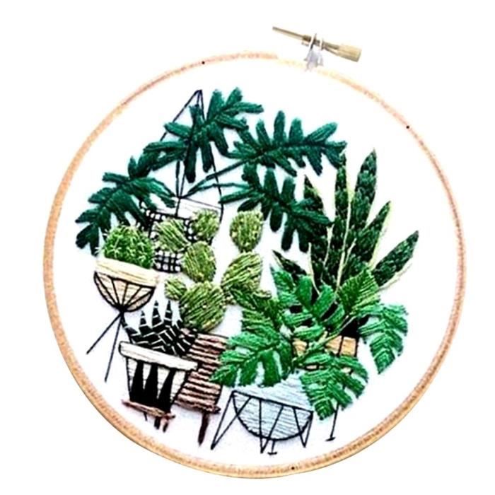 Kit de Broderie Estampée avec Motif Broderie au Point de Croix Plante en Pot EC Flameer