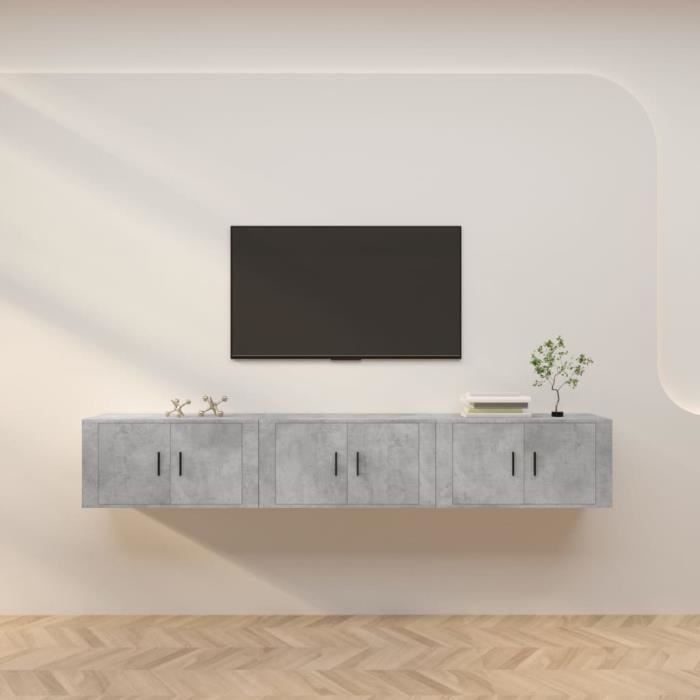 MEUBLE TV MURAL COMPLET Meubles TV muraux 3 pcs gris béton 80x34 5x40