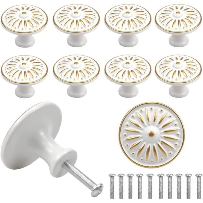 Boutons de Meuble Boutons de Tiroir Ronds Vintage Blancs mm Poignées de Meuble à Fleurs