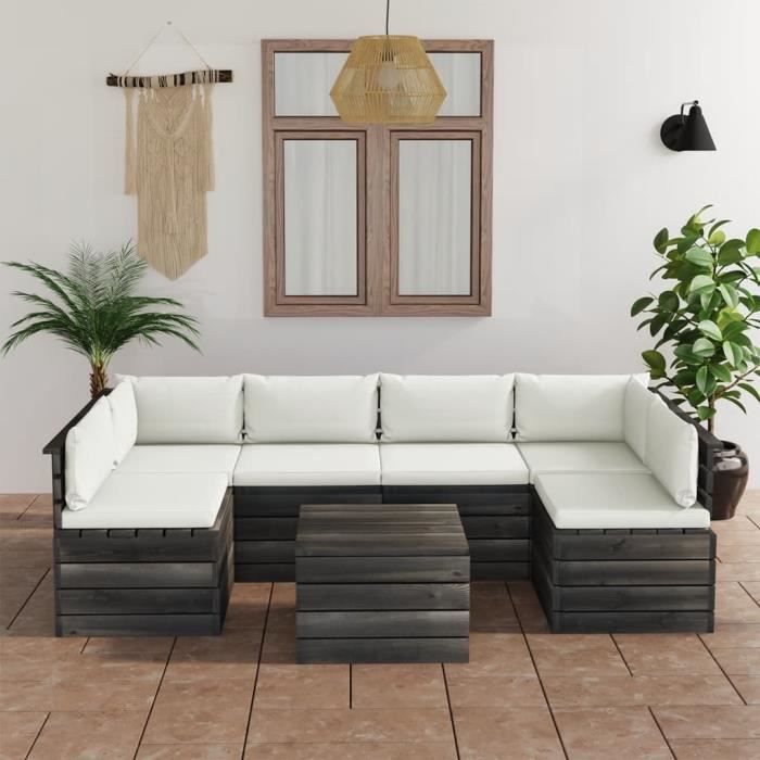 SWT Salon Palette De Jardin 7 Pcs Avec Coussins Bois De Pin Massif