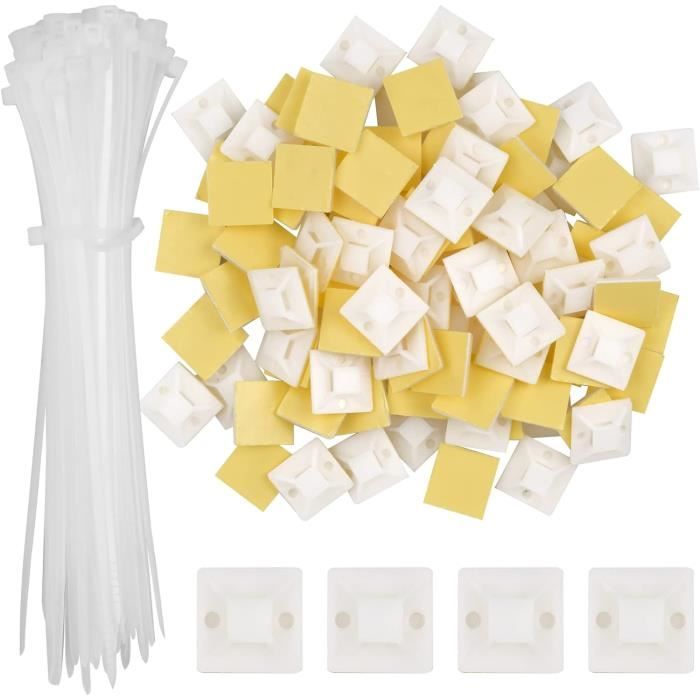 Pcs Attaches de Câble Base de Serre Câble x mm Zip Tie Nylon Autobloquantes Blanc et