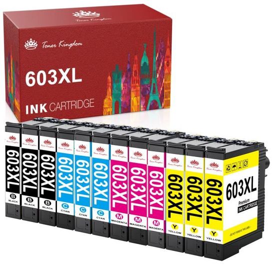 12x Cartouches D Encre TONER KINGDOM 603XL Pour Epson 603 XL Compatible