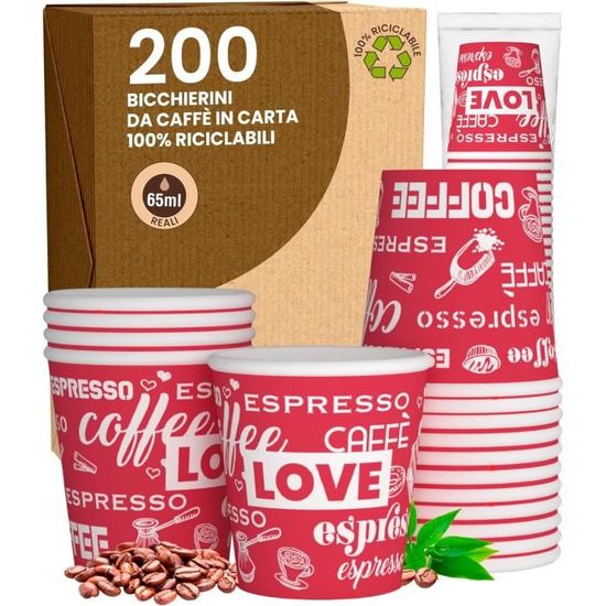 Loveredcup Lot De 200 Verres En Papier À Café 65 Ml Verres Écologiques