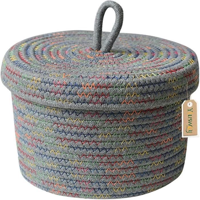 Panier de Rangement Tissé en Corde de Coton Boîte de Rangement Ronde