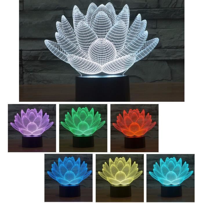 D Illusion Décoratif Tactile Lampe Lumière LED Décoration Fleur de Lotus Cdiscount Maison