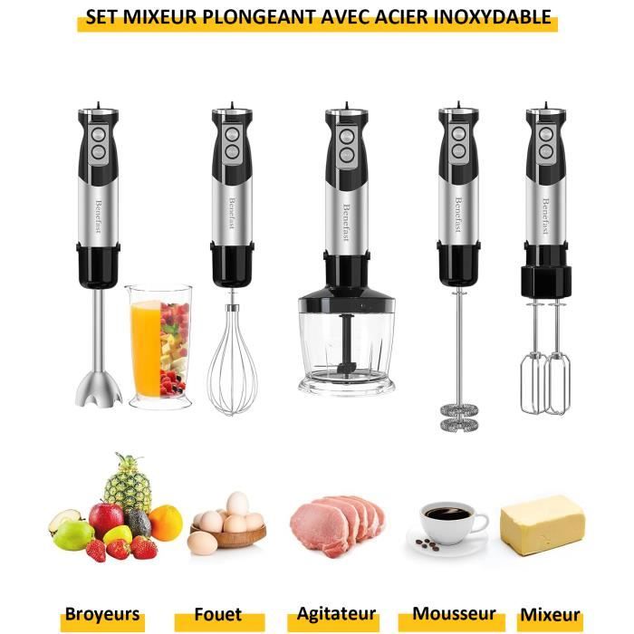 NSGMXT Mixeur électrique à main 6 en 1 en acier inoxydable 1000W