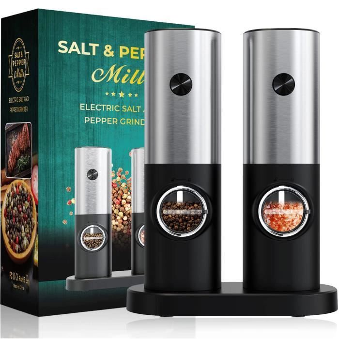 Lot de 2 Moulin à Poivre et Sel électrique Automatique Avec lumière