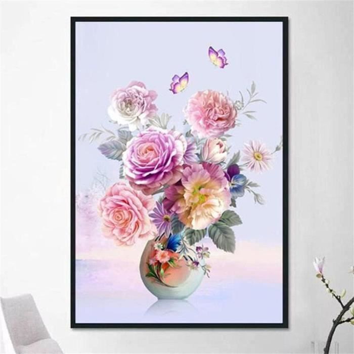 Broderie Diamant Kit Complet Vase Rose D Diamond Painting Grand Format