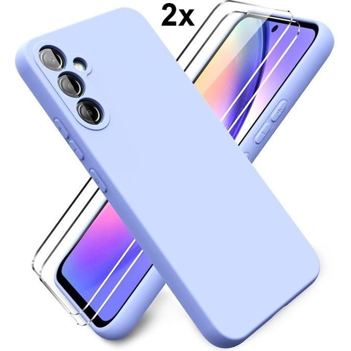 Coque pour samsung galaxy A vitres verre trempé Silicone protège caméra intégré violet