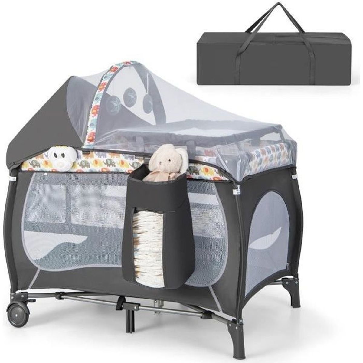 DREAMADE en Lit Bébé avec Table à Langer Lit Parapluie avec Matelas Moustiquaire