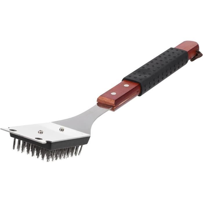 BBQ Grill Nettoyage Brosse Et Racleur Poignée en Bois en Acier