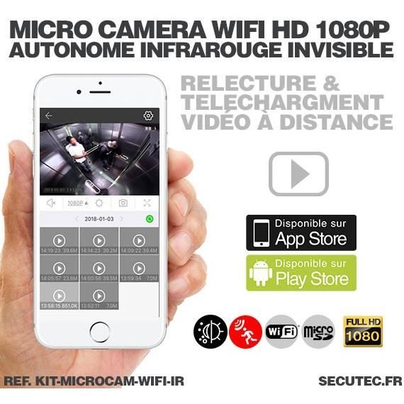 Kit micro caméra WiFi HD 1080P autonome avec infrarouge invisible