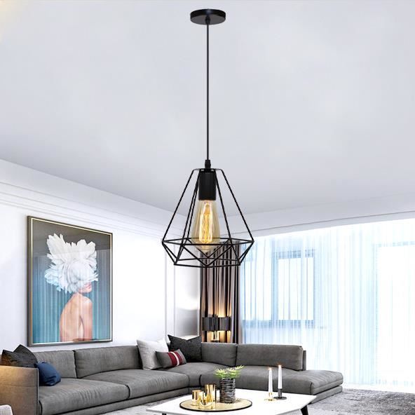 IDEGU Lustre Suspension Industrielle en Cage E Lampe de Plafon Vintage Abat jour en Métal