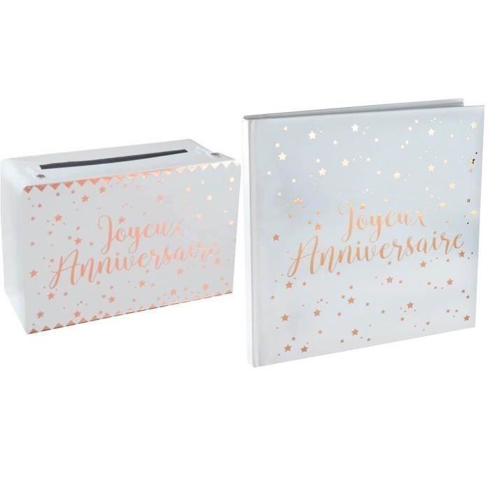 Livre D Or Avec Une Tirelire Joyeux Anniversaire Blanc Et Rose Gold
