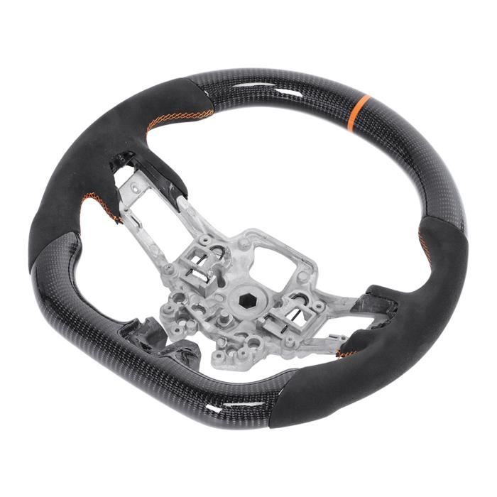 Dilwe Volant à poignée Volant en Fibre de Carbone Suède avec Surpiqûres Orange Adapté pour Ford
