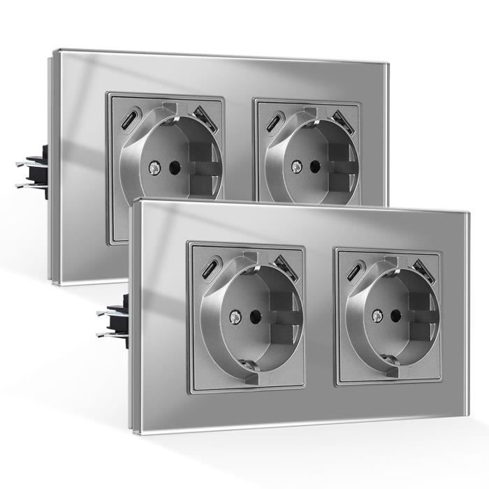 Lot De 2 Prises Doubles Avec Port Usb 2 Prises Port Usb A Et Port De