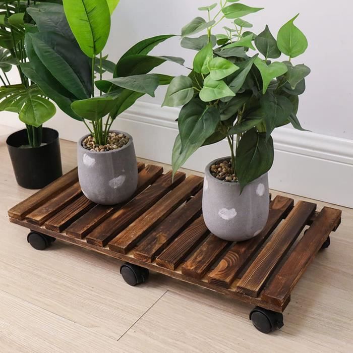 Porte Plante A Roulettes Rectangulaire Plateau A Roulette En Bois Avec
