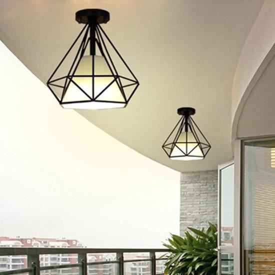 Plafonnier Industrielle Cage en forme Diamant Pcs Noir Métal Fer Lustre Suspension
