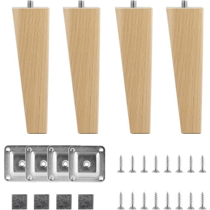 Lot De 4 Pieds De Meuble En Bois Massif Jambes Remplacement Hauteur