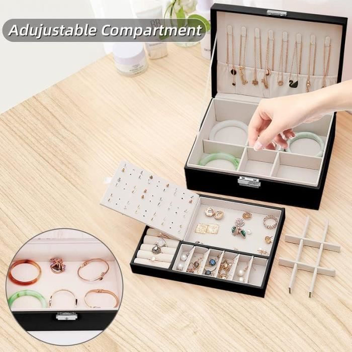Boîte À Bijoux Pour Femme Boîte De Rangement À Bijoux Verrouillable À Couches Pour Collier